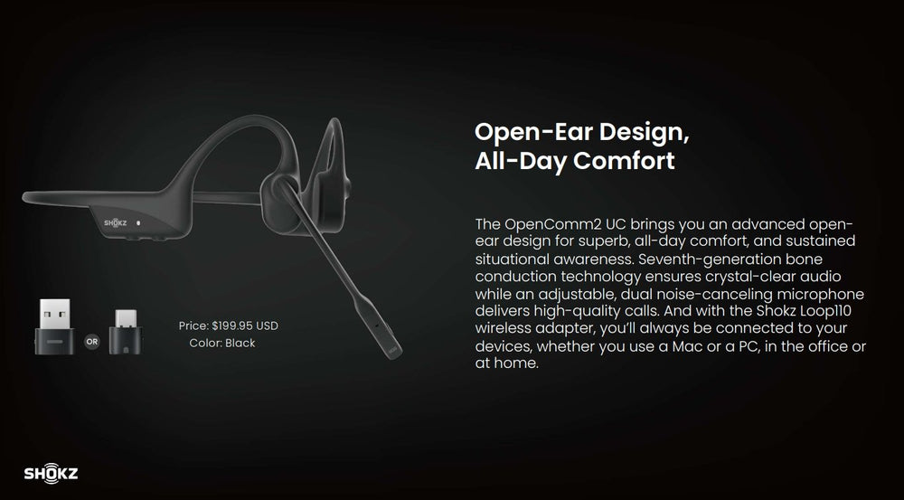 Shokz Opencomm2 UC Stereo Bone Conduction Bluetooth Wireless Headset